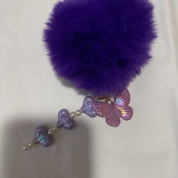 Accessories | Purple Fluffy Keychain With Butterfly Charm | Poshmark
